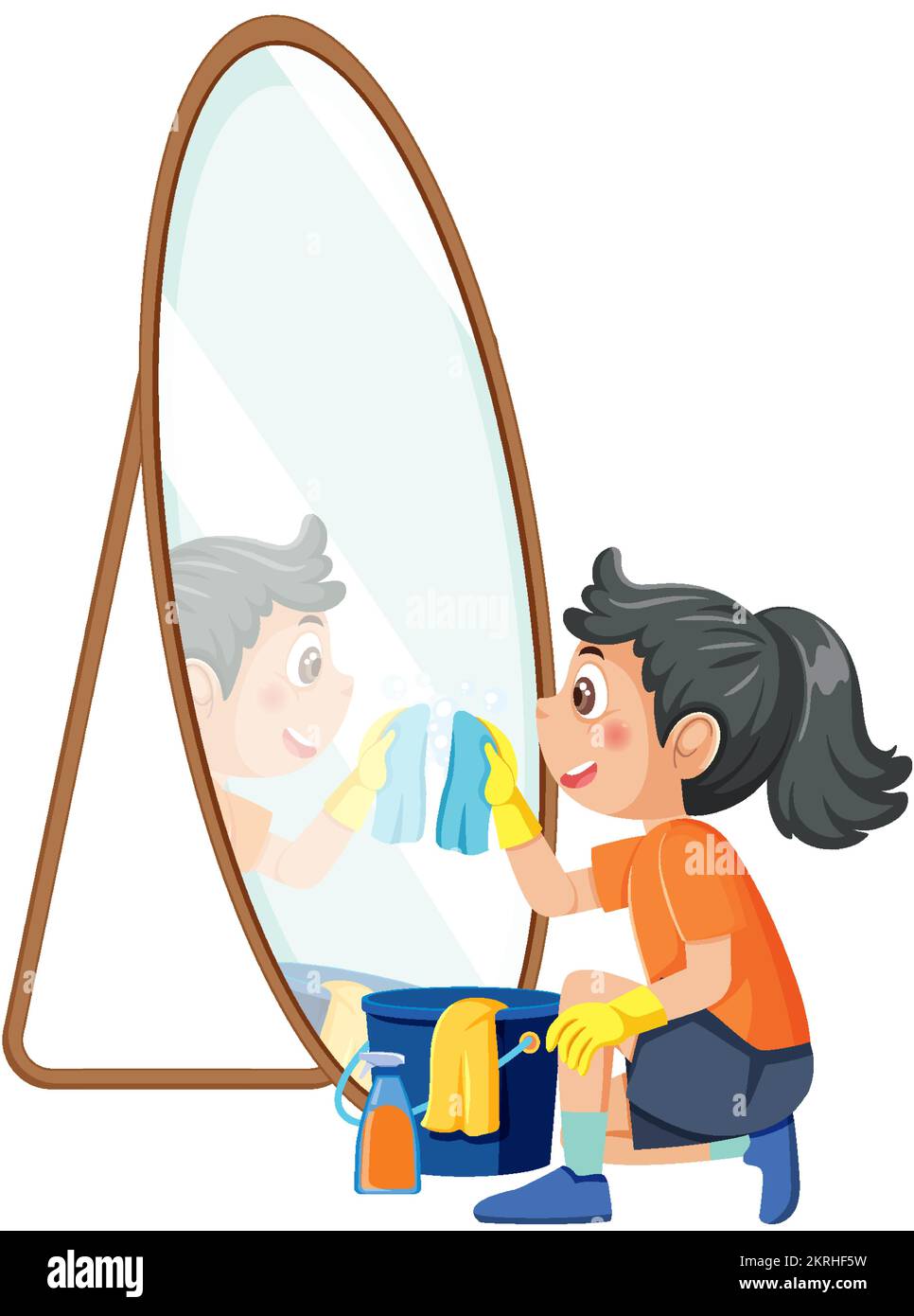Child wiping mirror housework hi-res stock photography and images - Alamy