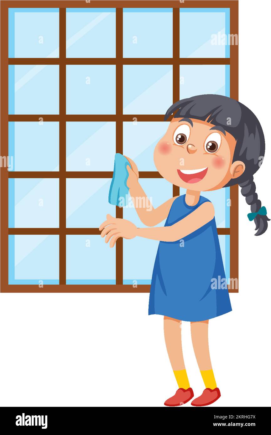 A girl cleaning window with rag illustration Stock Vector Image & Art ...