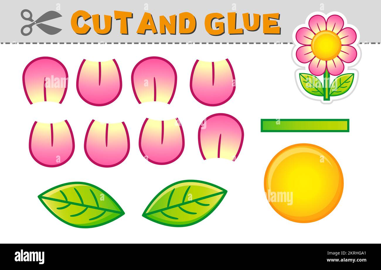 Cut out and glue a flower. Vector illustration. Paper applique for ...
