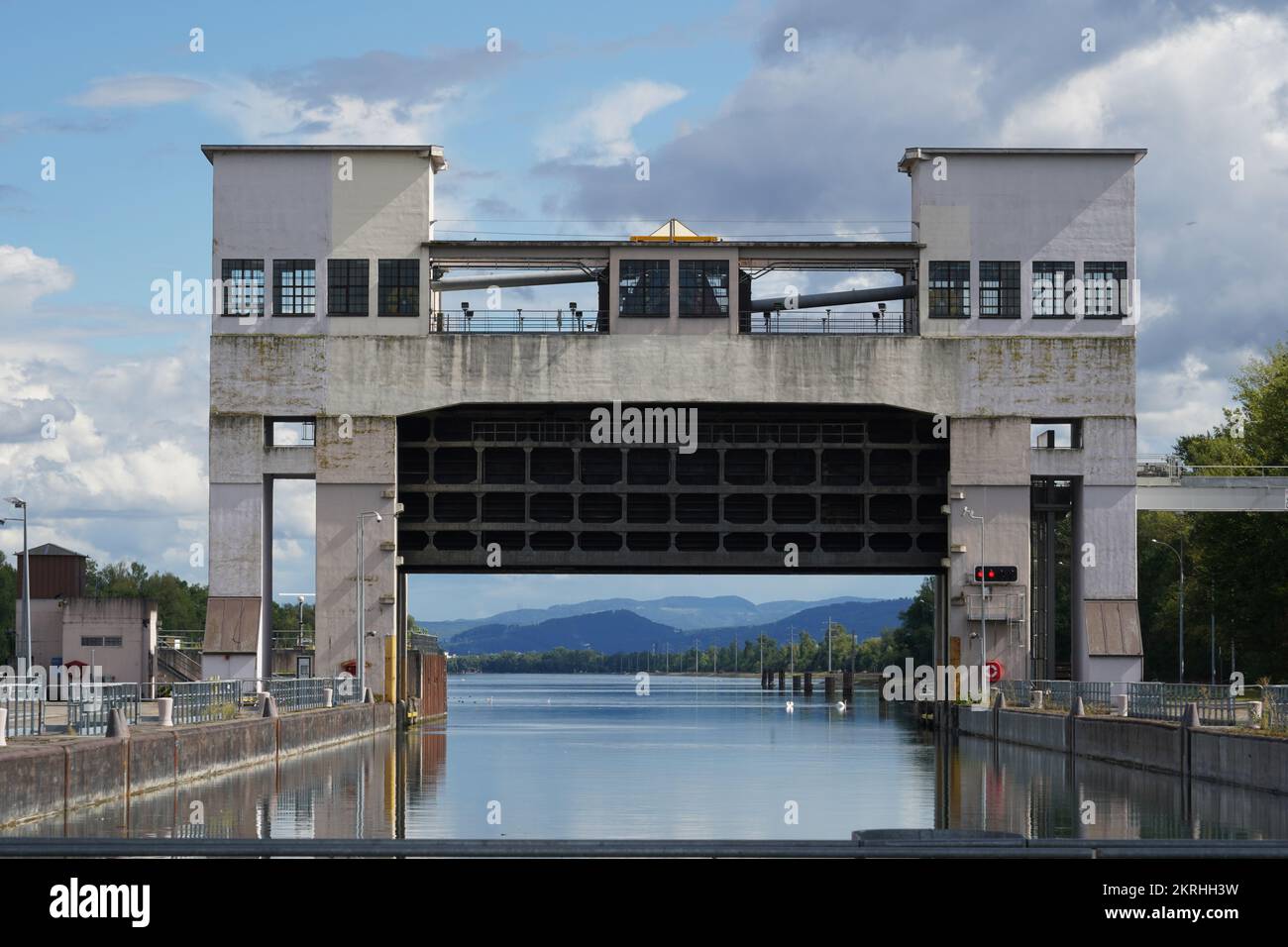 Direct view on river locks with open gate situated next to ...