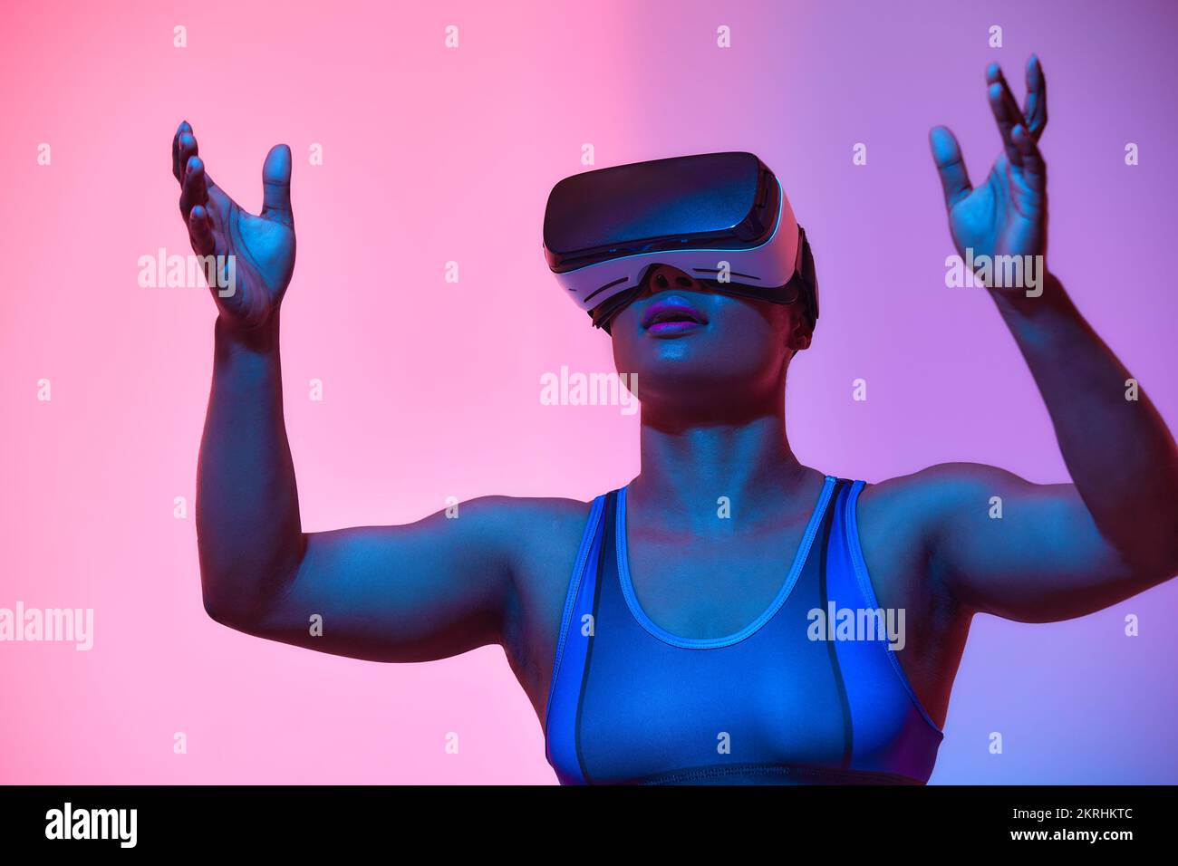 African american woman streamer playing video game using virtual ...