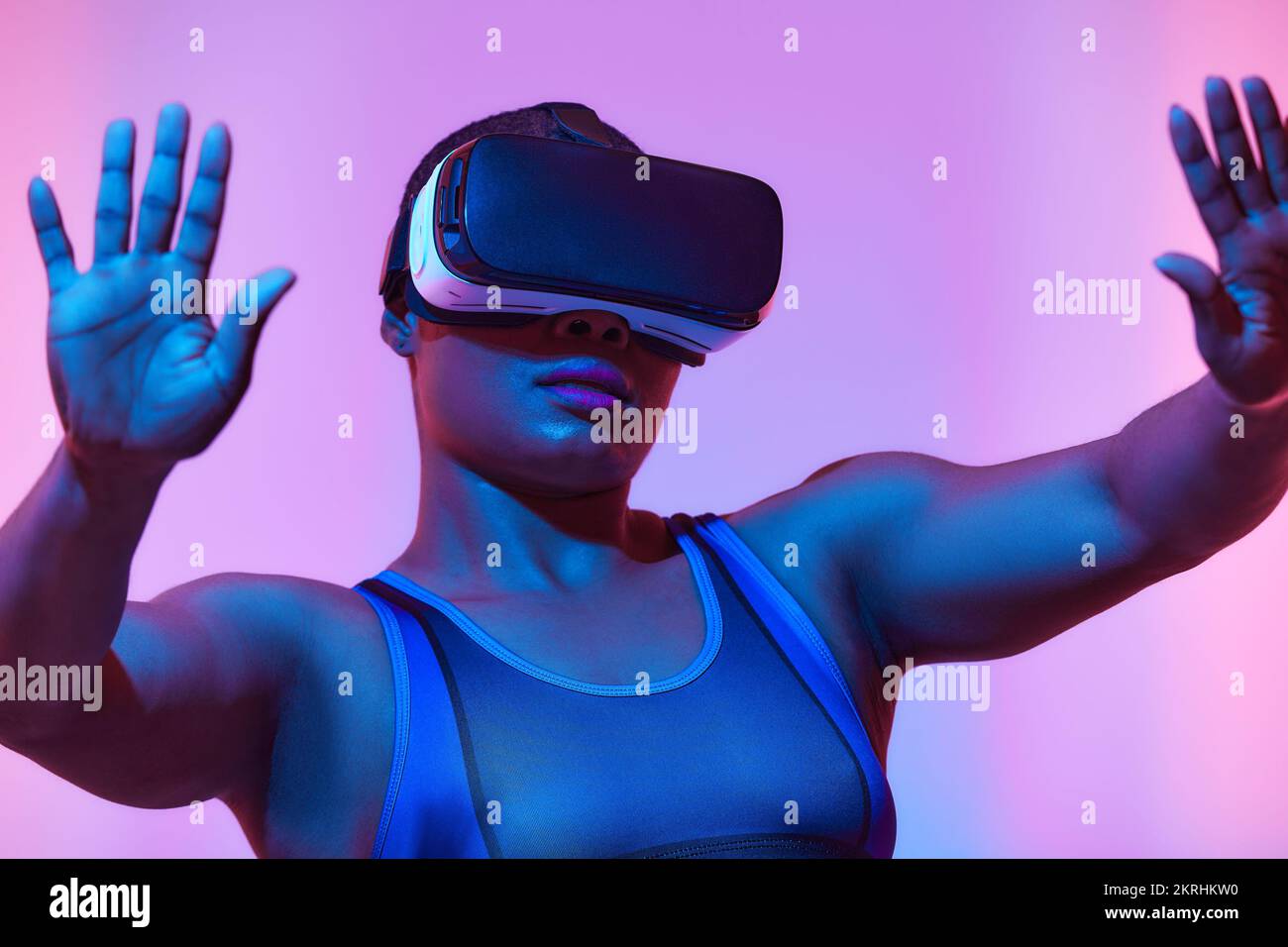 African american woman streamer playing video game using virtual ...