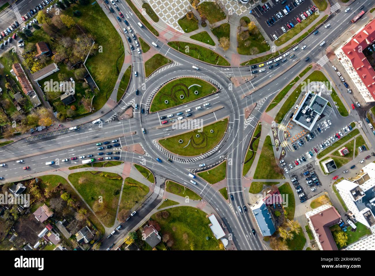 aerial view of road interchange or highway intersection. Junction ...