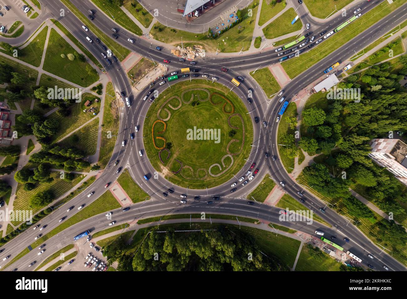aerial view of road interchange or highway intersection. Junction ...