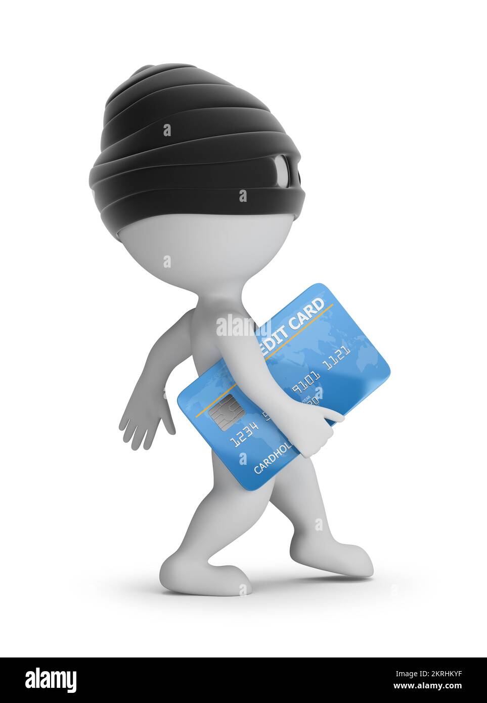 3d small people - thief with a credit card. 3d image. White background ...