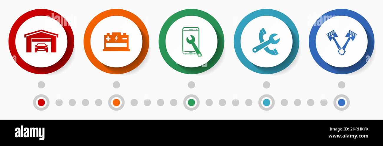 Workshop vector icon set, flat design web buttons, car service concept ...