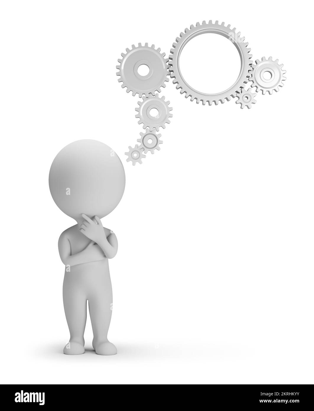 3d small people thinks. Thoughts from gears. 3d image. Isolated white ...