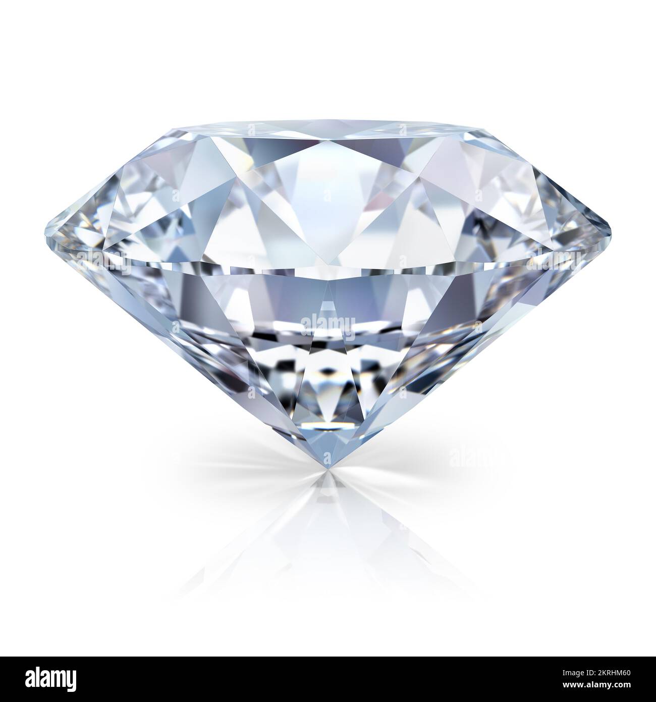A beautiful sparkling diamond on a light reflective surface. 3d image ...