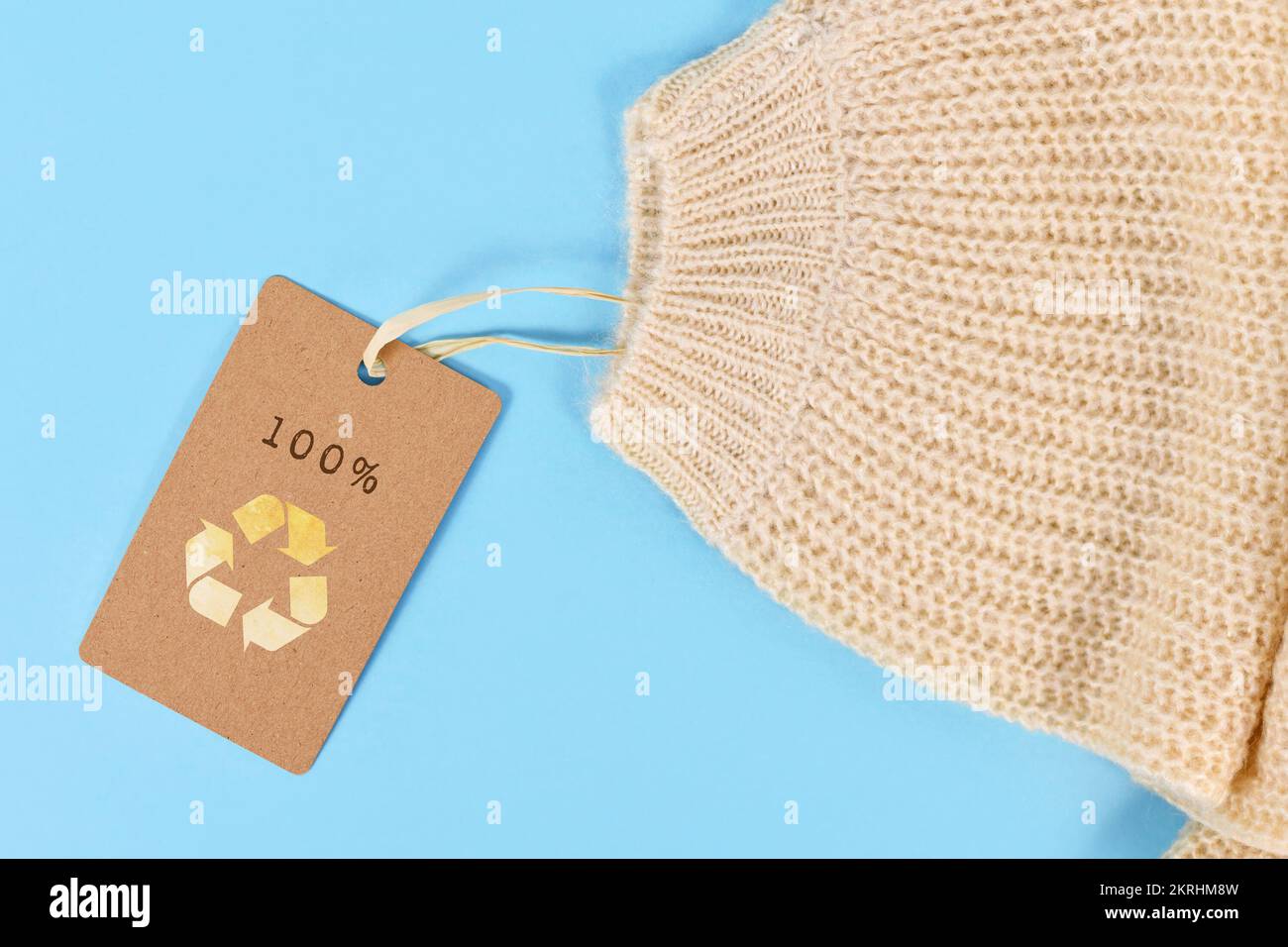 Knitted cotton fabric with100% recycled label Stock Photo - Alamy