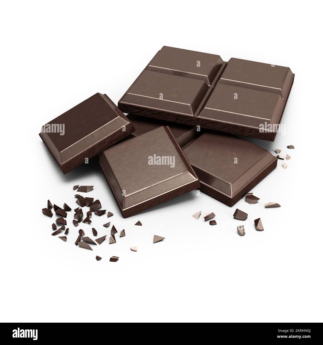 Dark chocolate wedges. 3d image. White background Stock Photo - Alamy