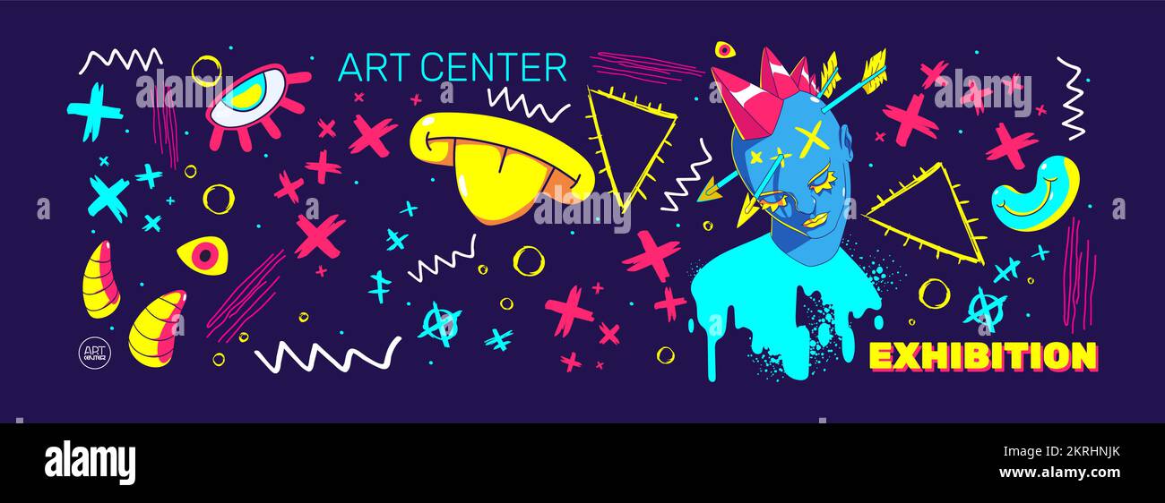 Art exhibition banner with contemporary portrait and abstract shapes ... Art exhibition banner with contemporary portrait and abstract shapes ...