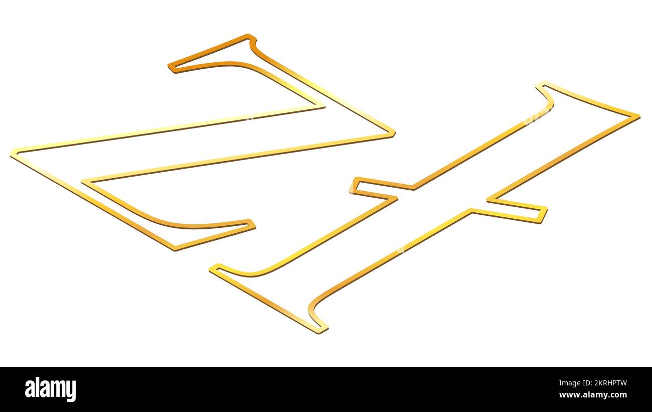 Polish zloty PLN currency golden sign outline isometric top view ...