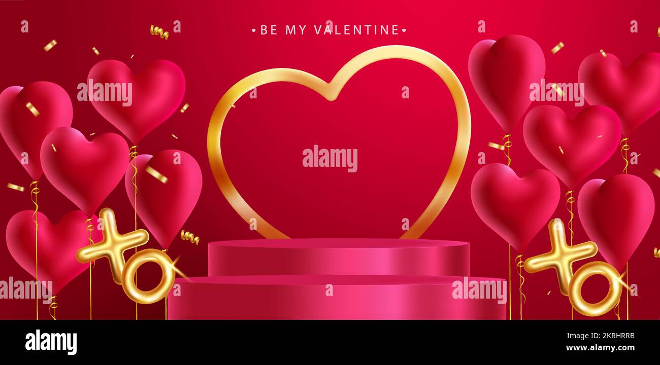 Valentine's day podium vector design. Be my valentine text with heart ...