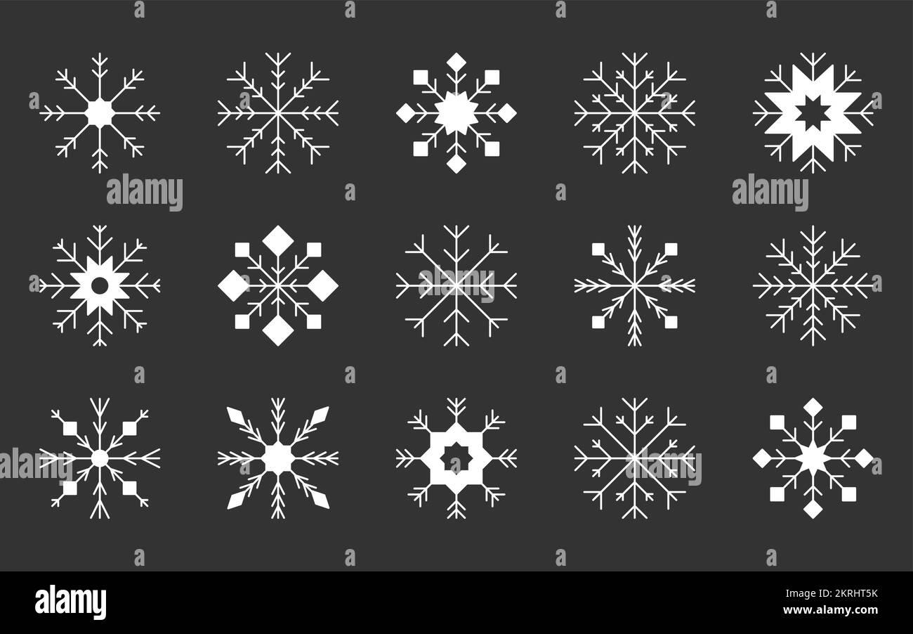 Snowflake crystal xmas frost white silhouette set. Winter frozen ...