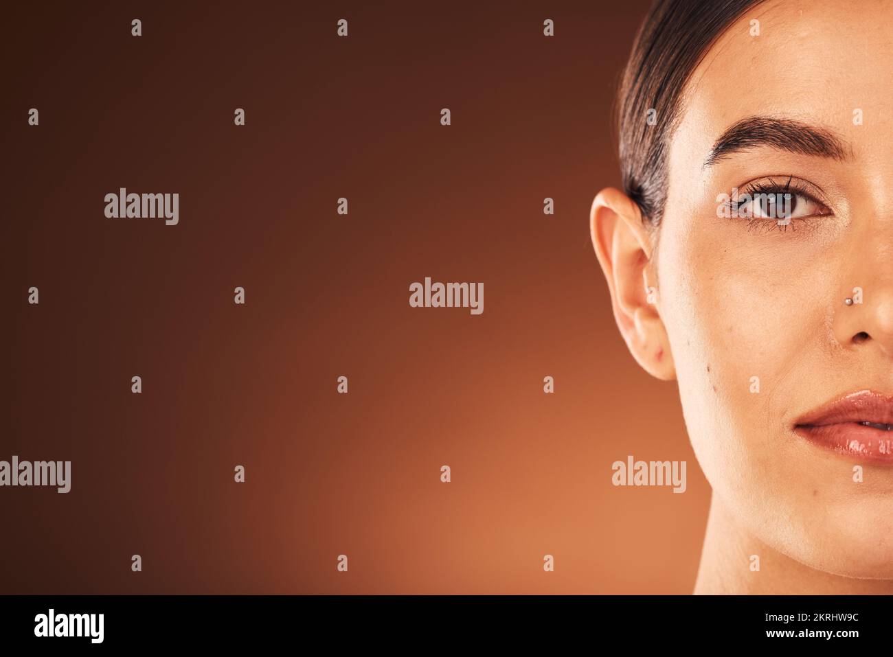 Skincare, half face portrait and woman with a wellness, health and ...