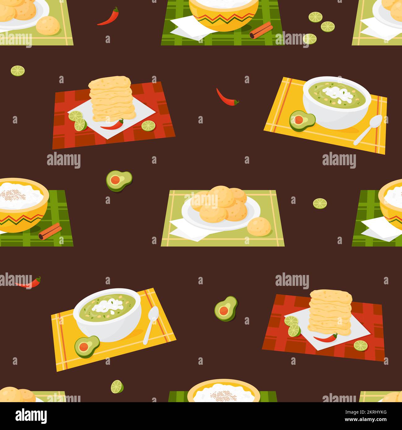 Seamless pattern with latin american food. National traditional dishes ...