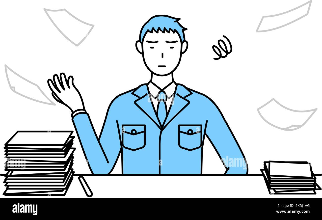 Simple line drawing of a Man in work clothes who is fed up with his ...