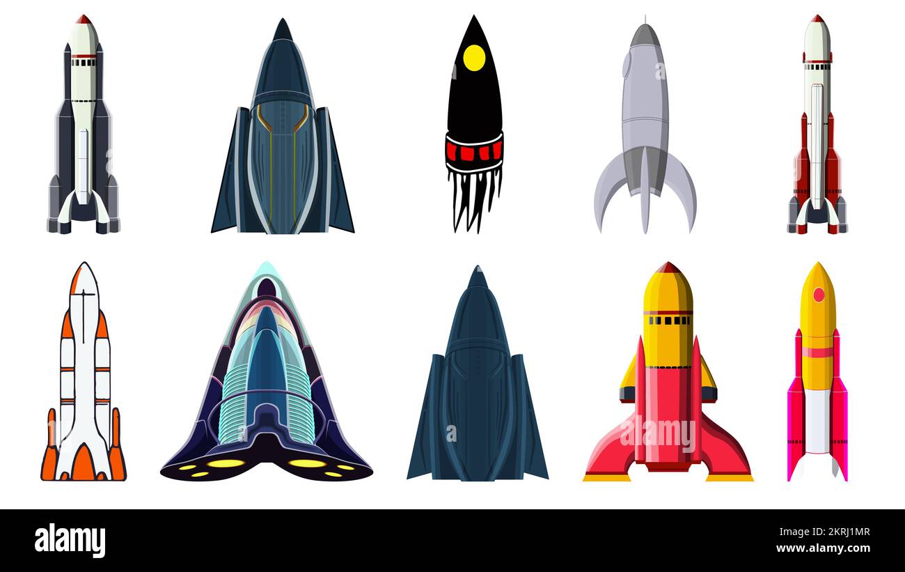 Set of cartoon space rockets isolated on white. Vector clipart Stock ...