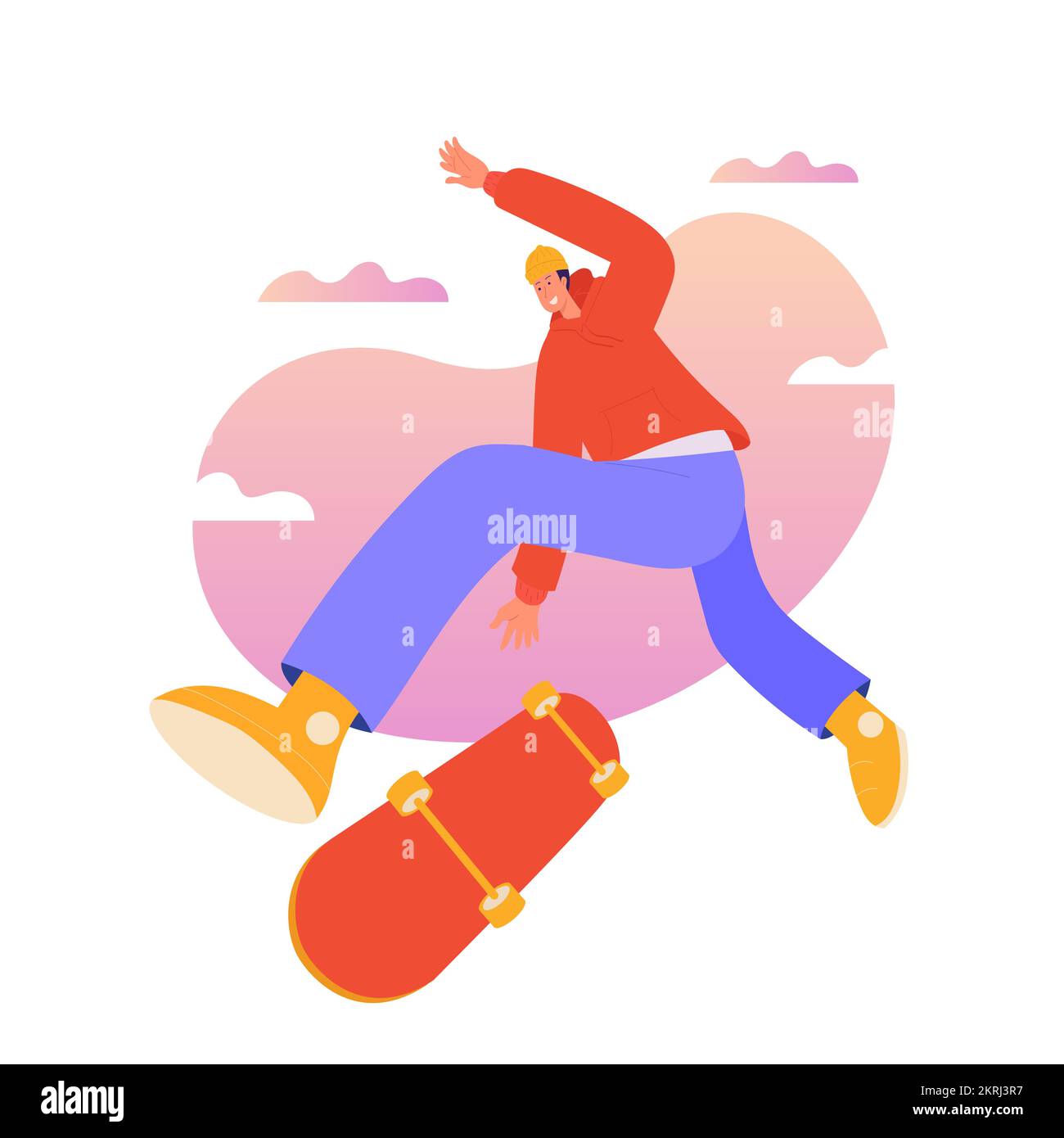 Skater Boy character flat vector illustration. Skater Boy making tricks ...