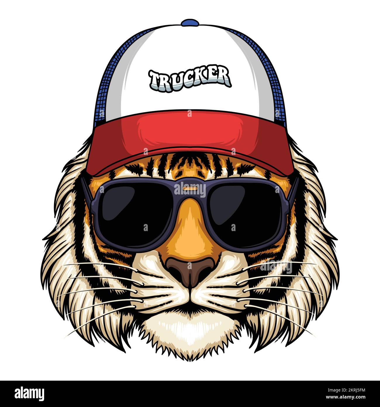 Tiger head wearing trucker hat cap vector illustration for your company ...