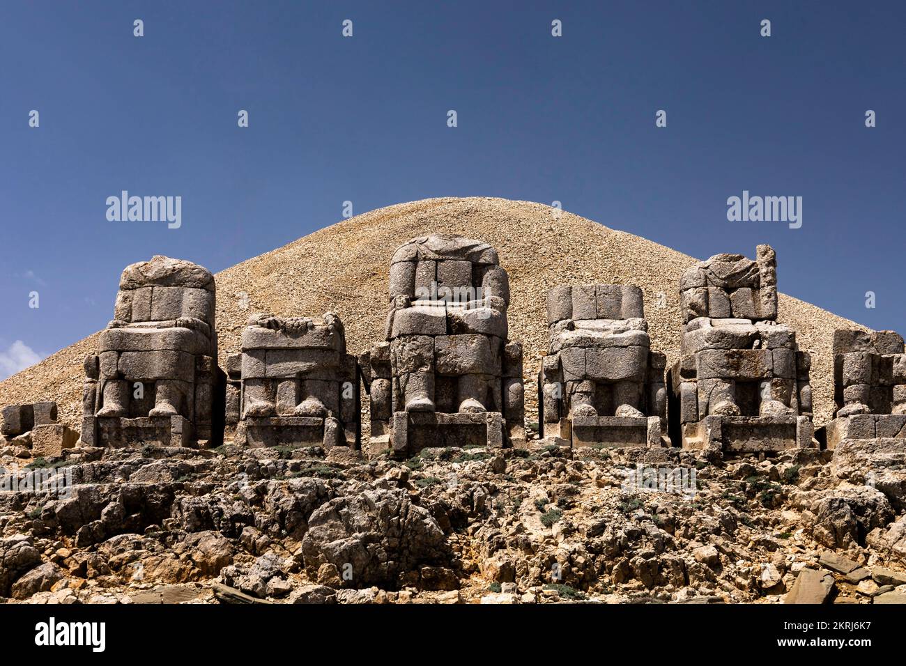 Mount Nemrut, Nemrut Dagi, east terrace and tomb(tumulus), seats of god ...