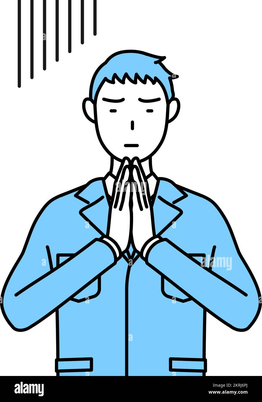 Simple line drawing of a Man in work clothes apologizing with his hands ...