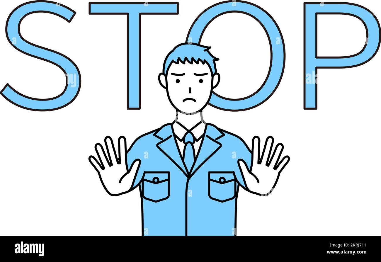 Simple line drawing of a Man in work clothes with his hand out in front ...