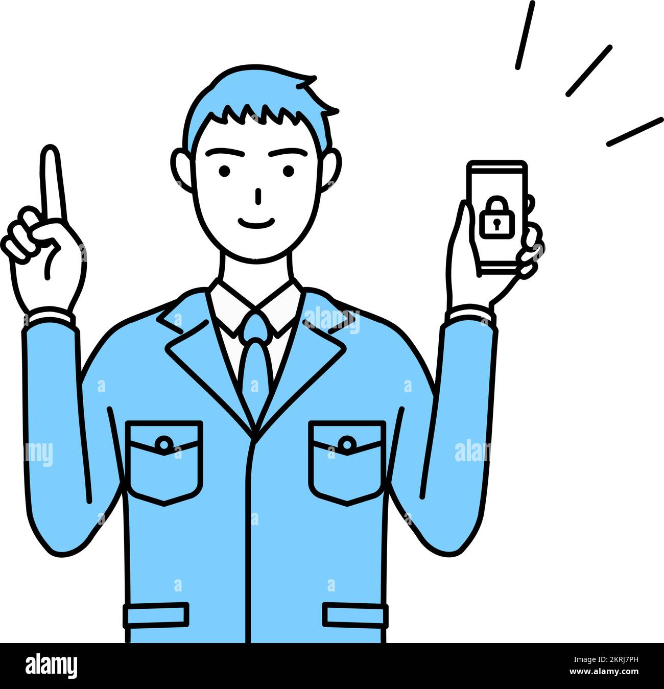 Simple line drawing of a Man in work clothes taking security measures for his phone Stock Vector ...