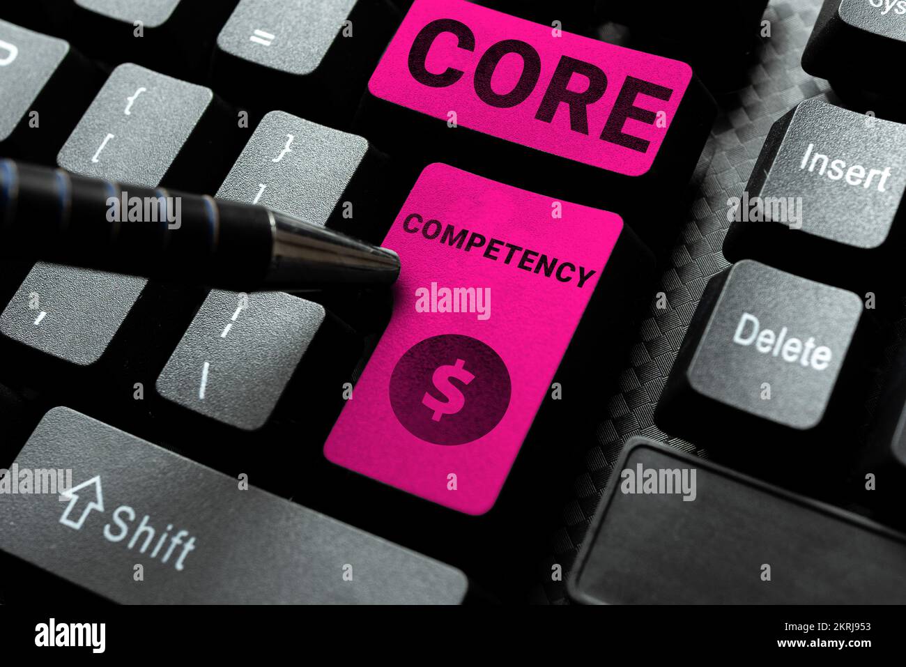 Handwriting text Core Competency, Business idea harmonized combination of multiple resources and ...