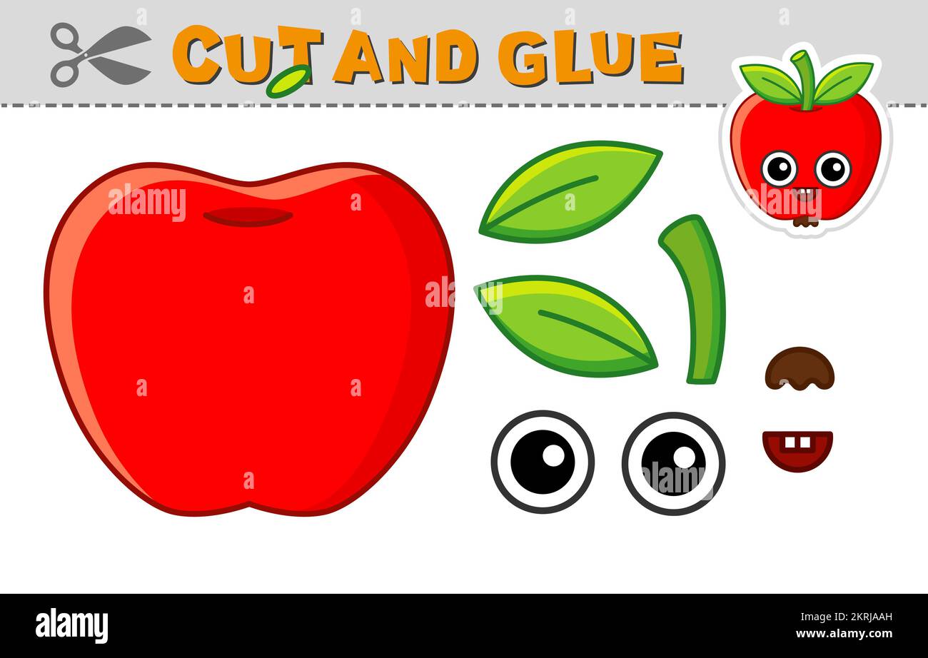Cut out applique and glue an apple. Vector illustration. Paper game for ...