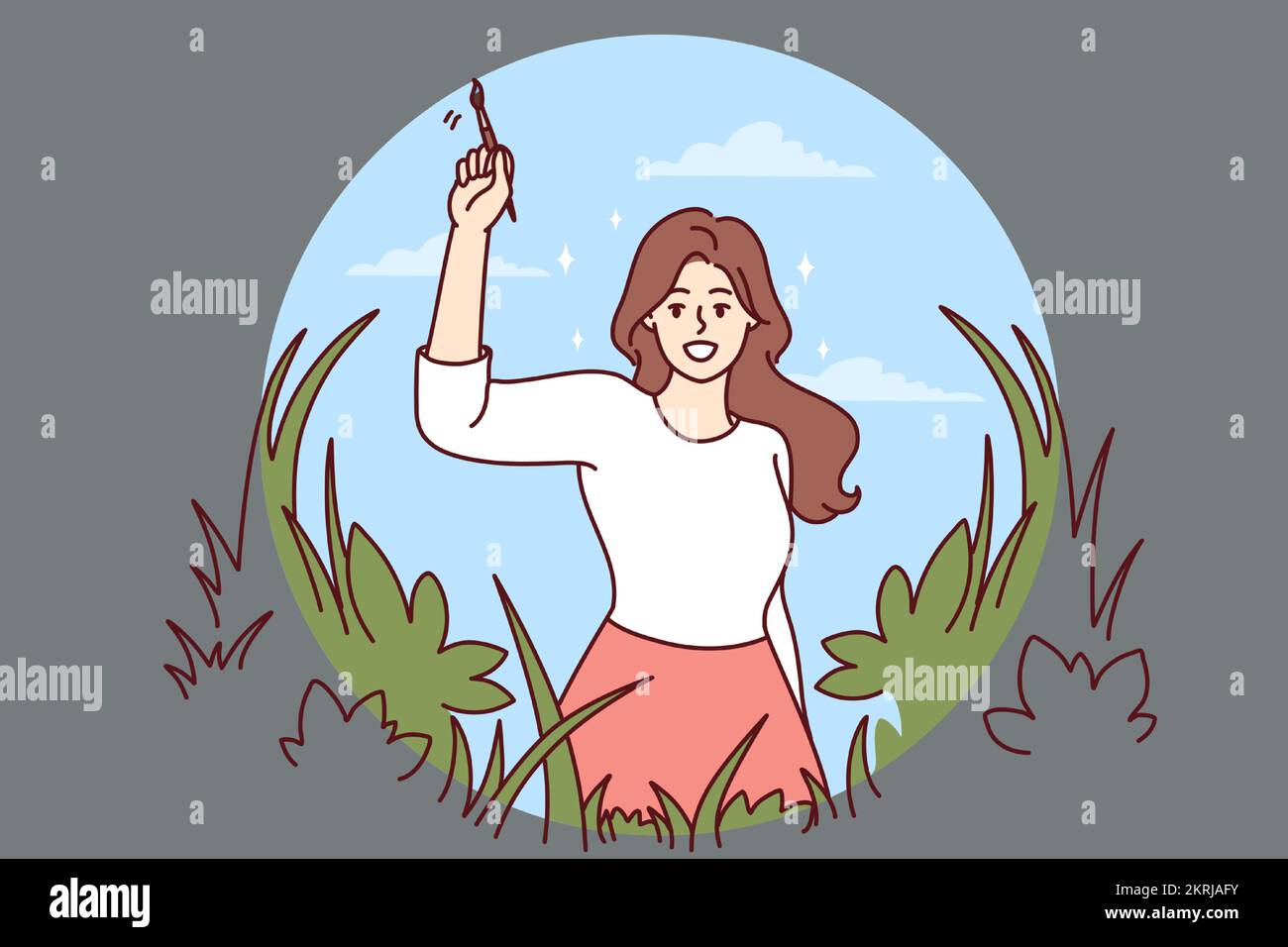 Smiling young woman painting beautiful nature recover from mental ...