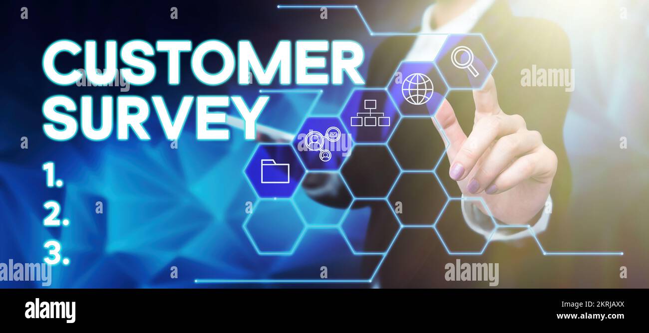 Text caption presenting Customer Survey, Business showcase source to ...