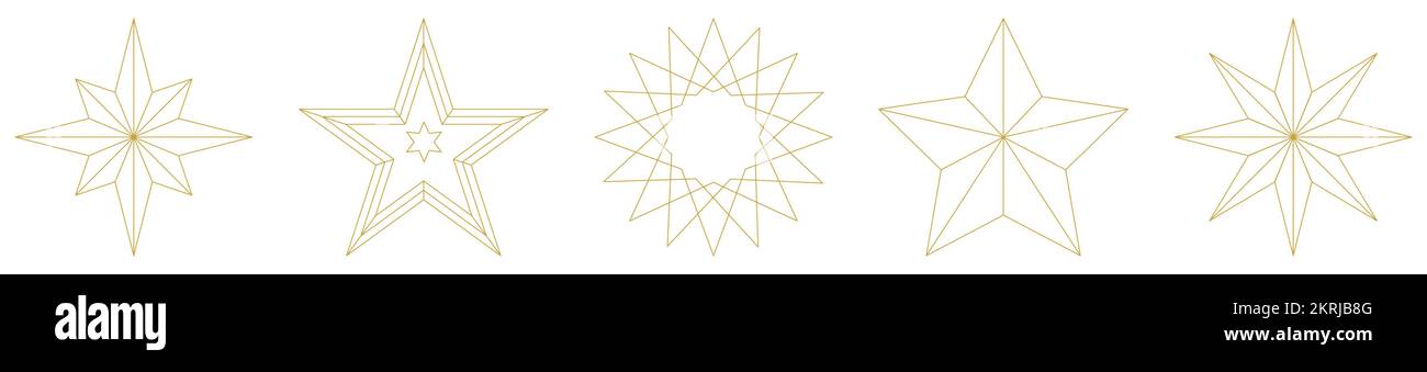 Set of gold Christmas stars. Line art style. Vector illustration ...