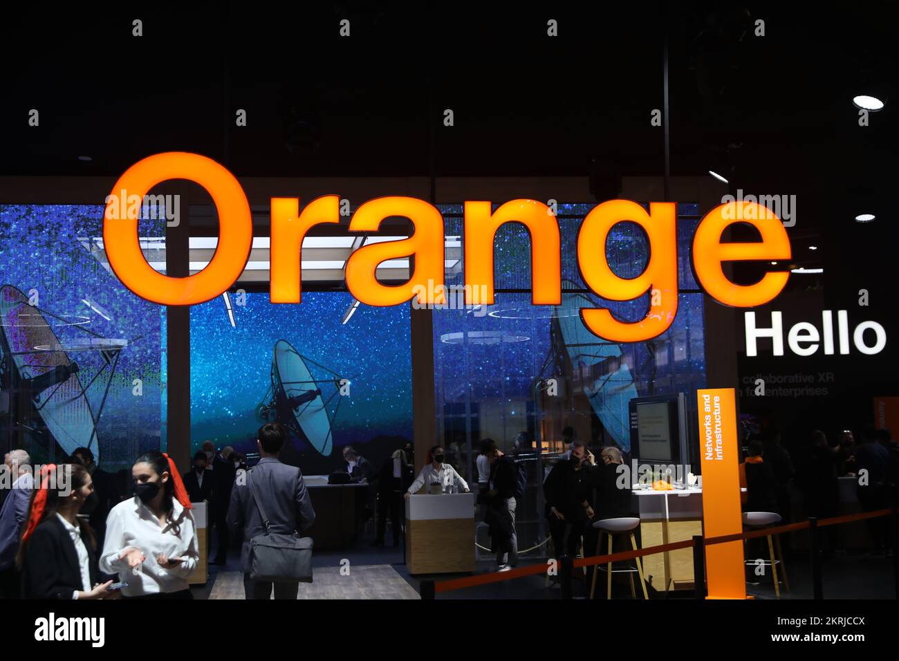 Barcelona, Spain. 28 February, 2022. The stand of mobile network ...