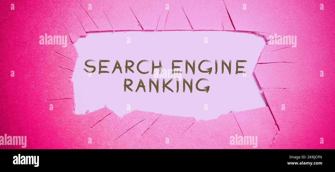 Hand writing sign Search Engine Ranking, Conceptual photo Rank at which site appears in the ...