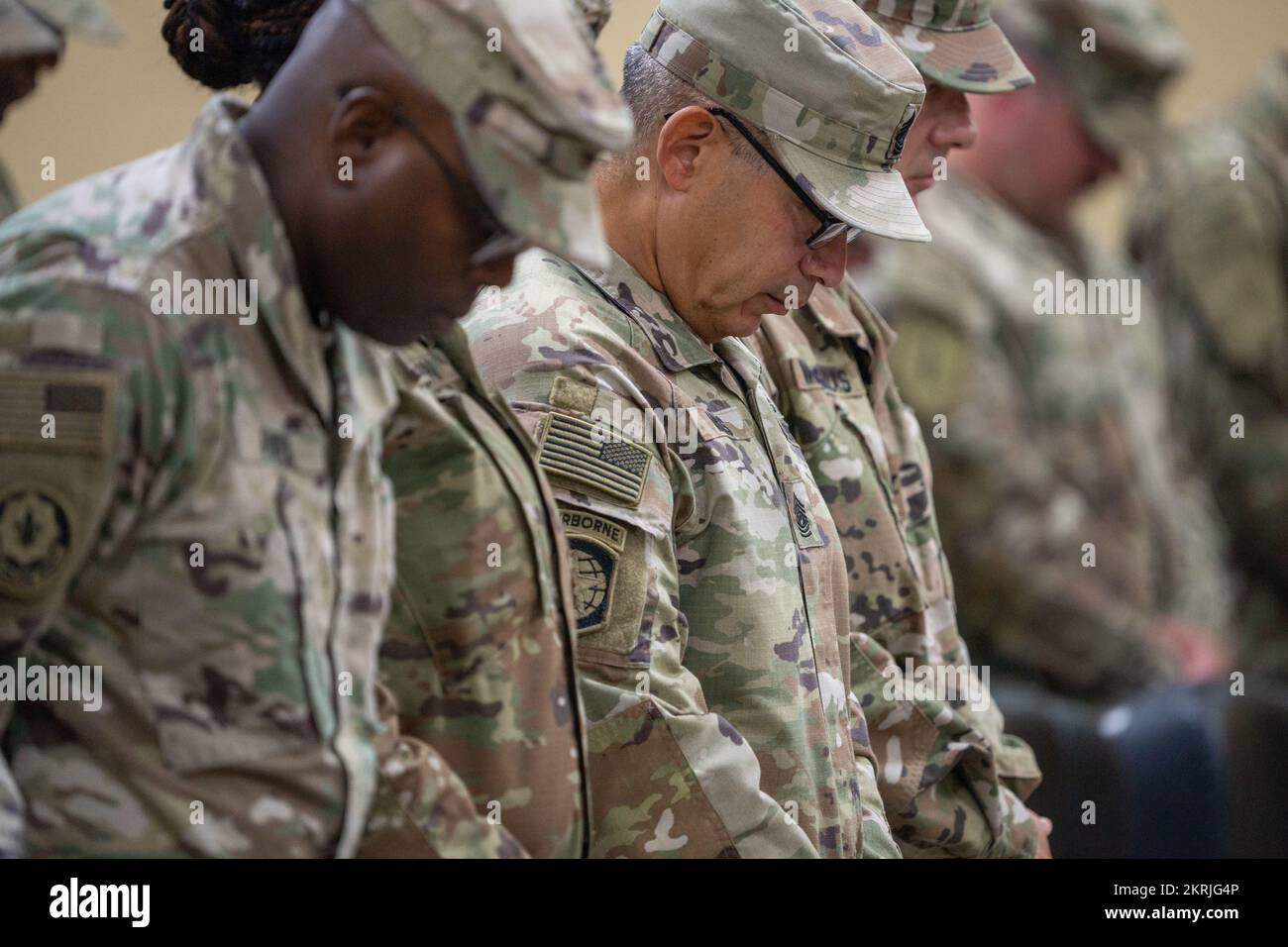 U.S. Army Soldiers bow their heads during a Transfer of Authority ...