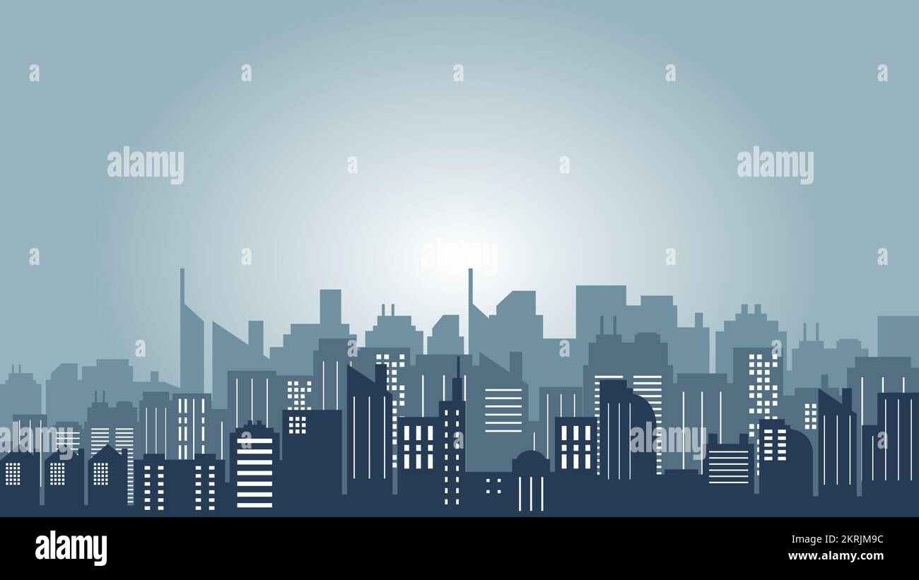 Panorama of the city with many apartments and mall buildings around it. City vector illustration ...