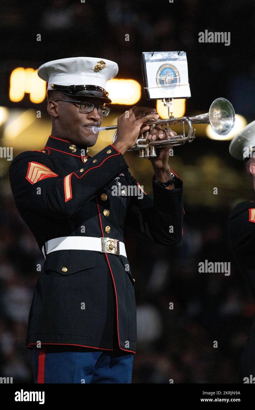 Sgt. Devin Davis, a Marine assigned to the Marine Forces Reserve Band ...