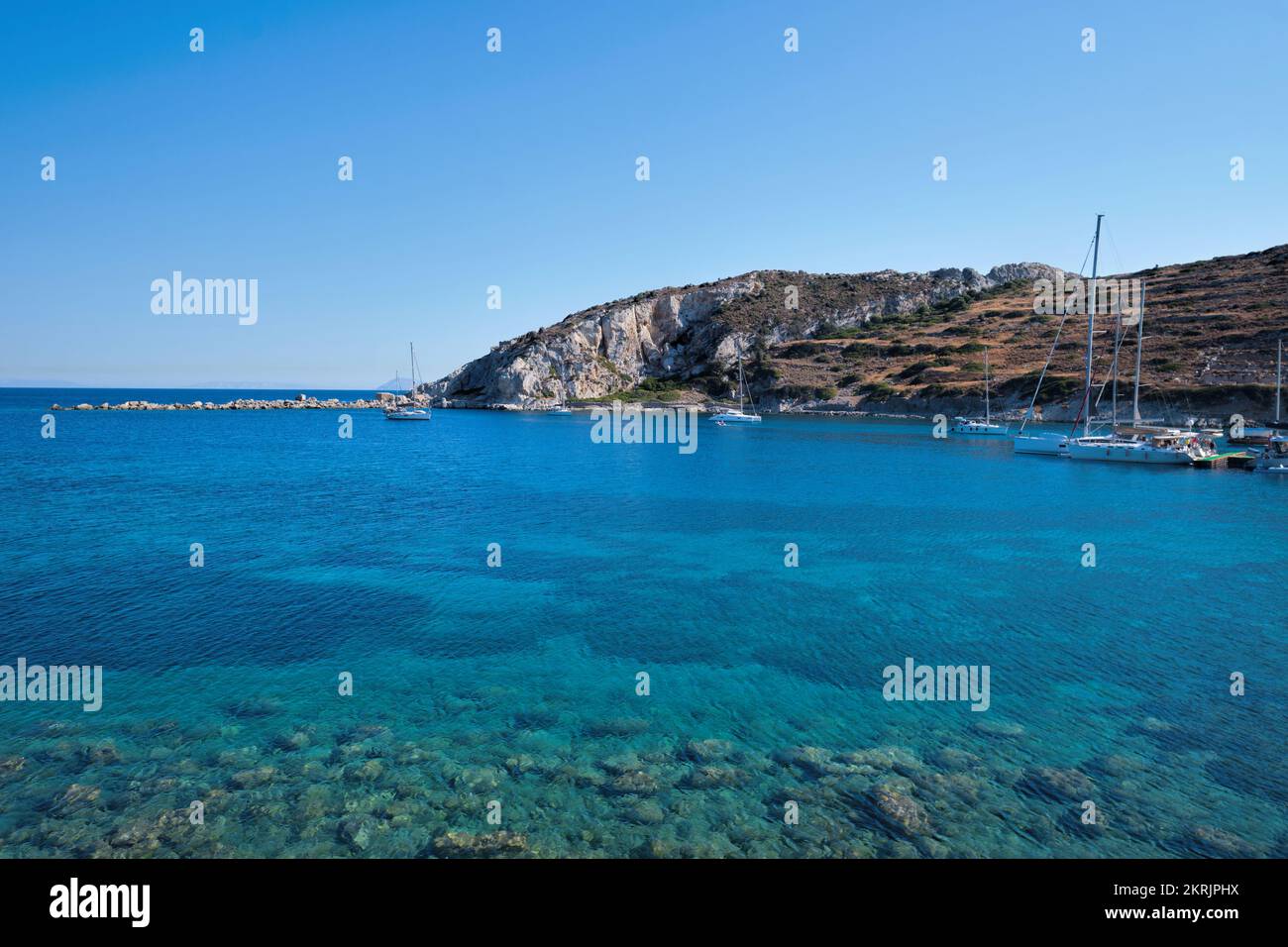 Datça, Muğla, Turkey, Sep. 2021: Knidos bay and marina with turquoise ...