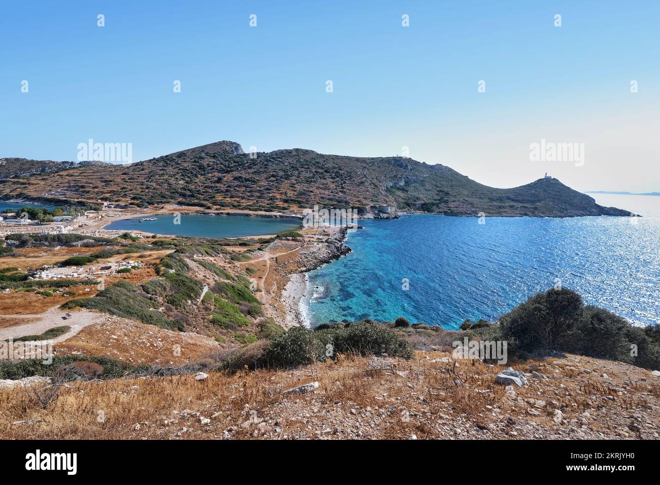 Datça, Muğla, Turkey, Sep. 2021: Knidos bay and harbour with turquoise ...