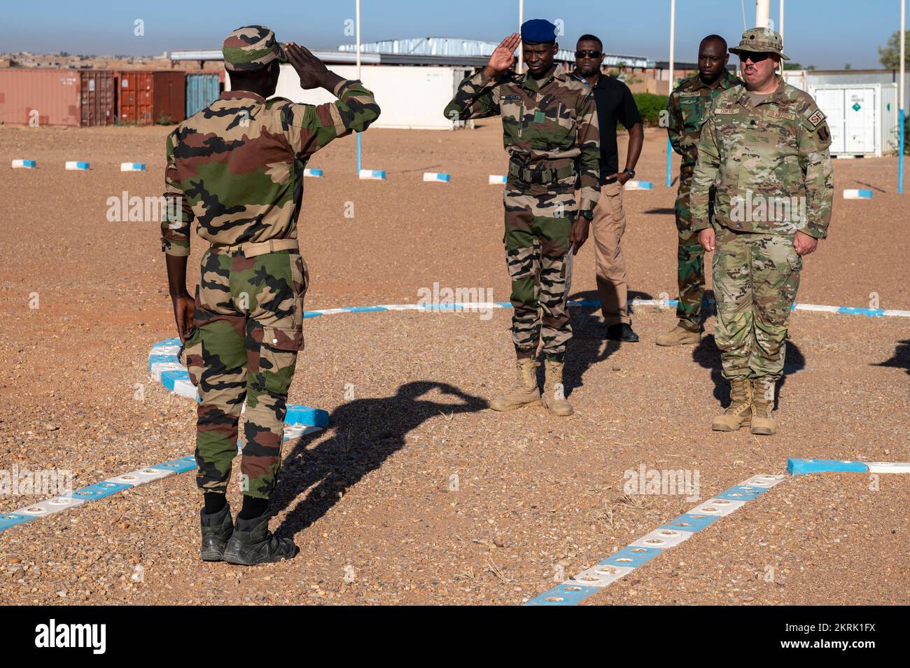 A member of the Niger Armed Forces (FAN) renders a salute to leadership ...