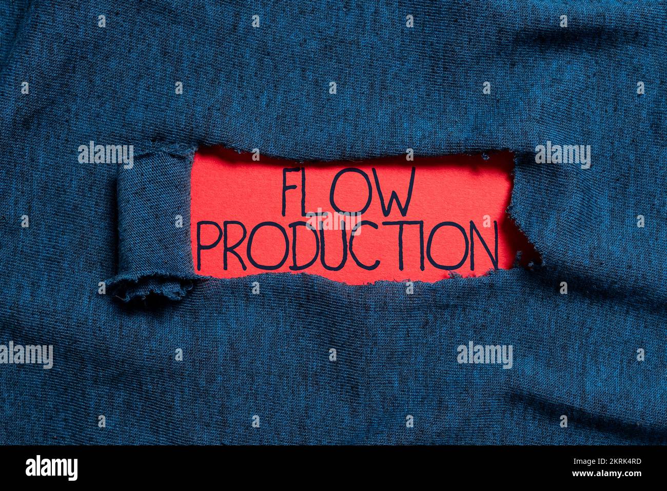 Hand writing sign Flow Production, Internet Concept items are produced ...