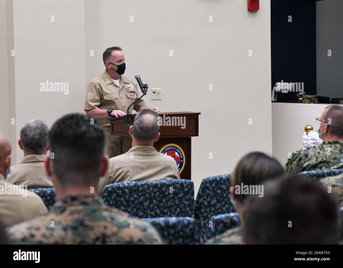 Navy Captain Michael Barry, II Marine Expeditionary Forces surgeon, provides guest speaker ...