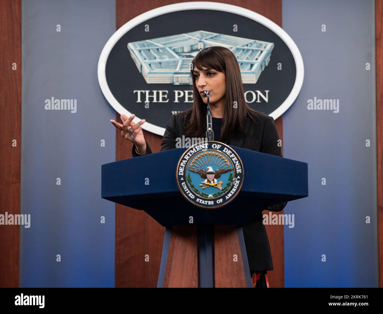 Deputy Pentagon Press Secretary Sabrina Singh speaks during an on ...