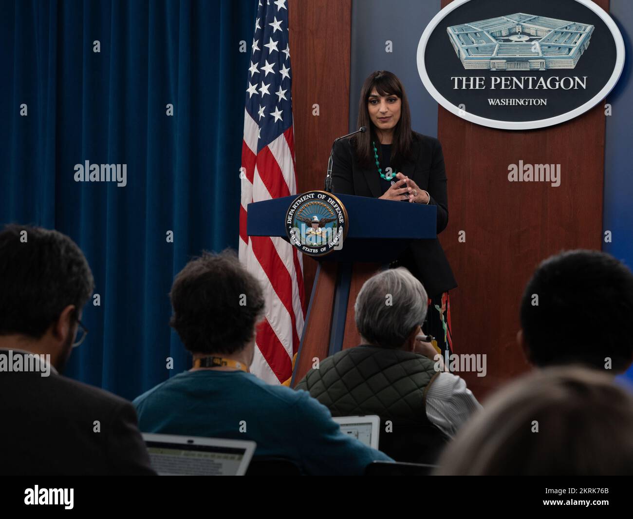 Deputy Pentagon Press Secretary Sabrina Singh speaks during an on ...