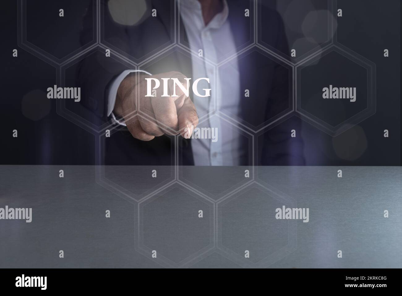 businessman pressing virtual button , ping, concept of tracking or ...