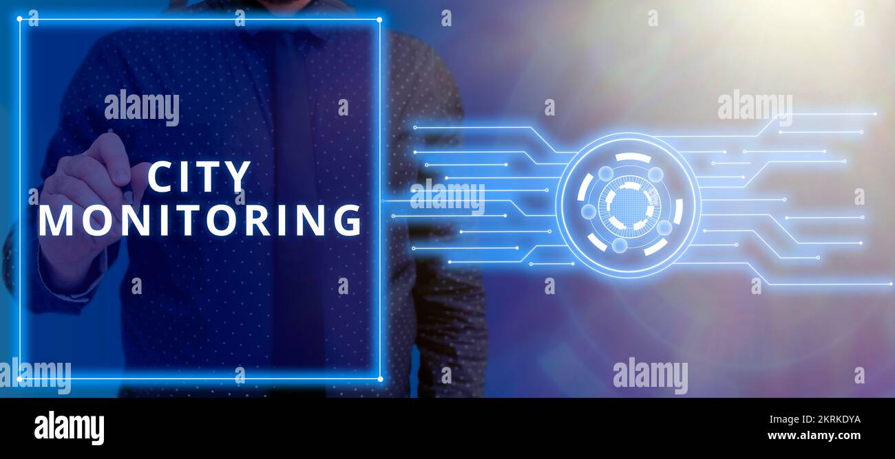 Hand writing sign City Monitoring, Word for indicatorlevel analysis ...