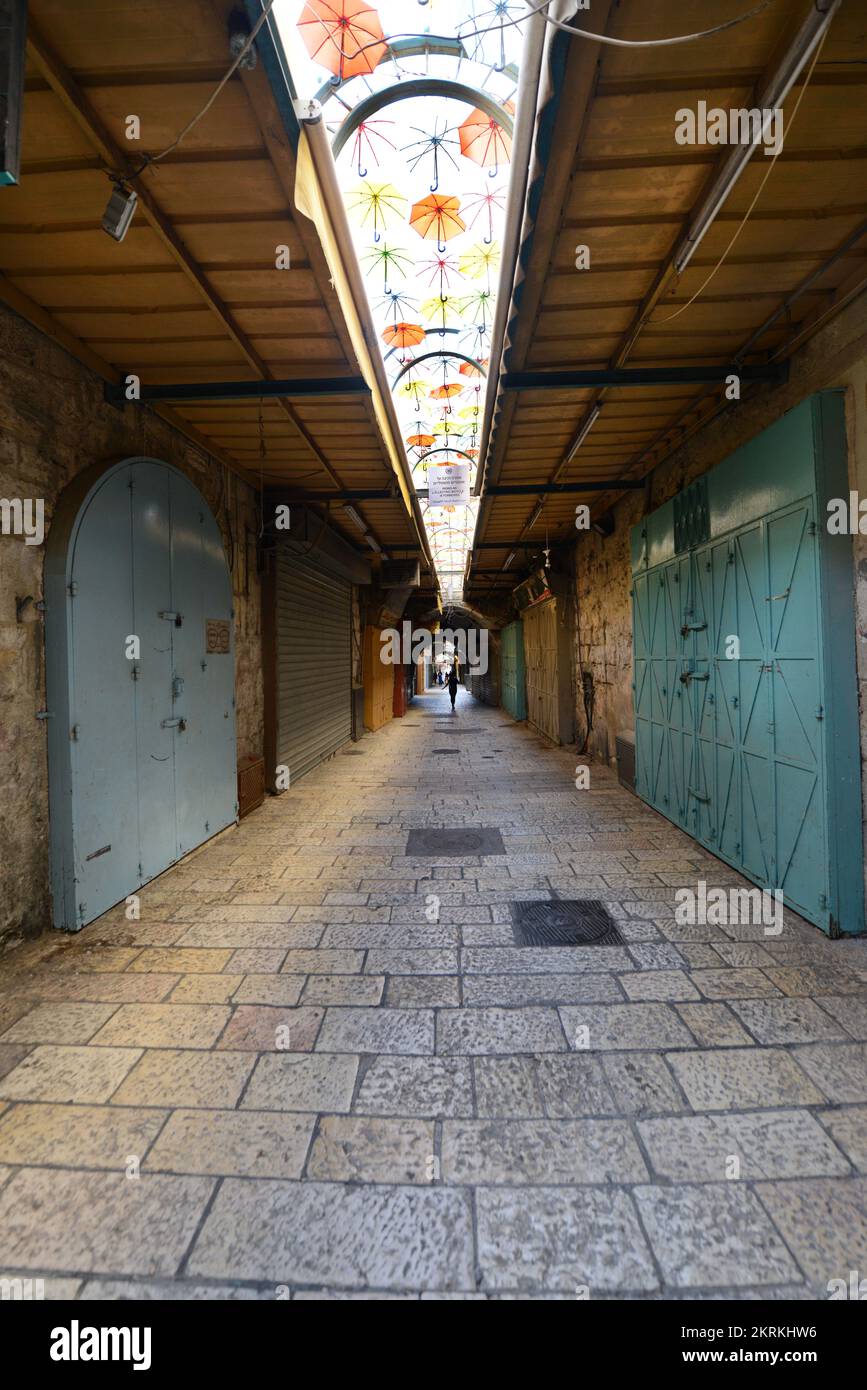 Walking on the ancient Christian Quarter Street in the old city of ...