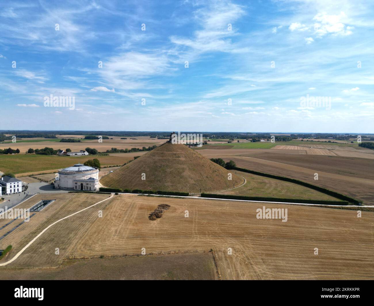 Waterloo battlefield Belgium lion’s mound drone aerial view summer ...