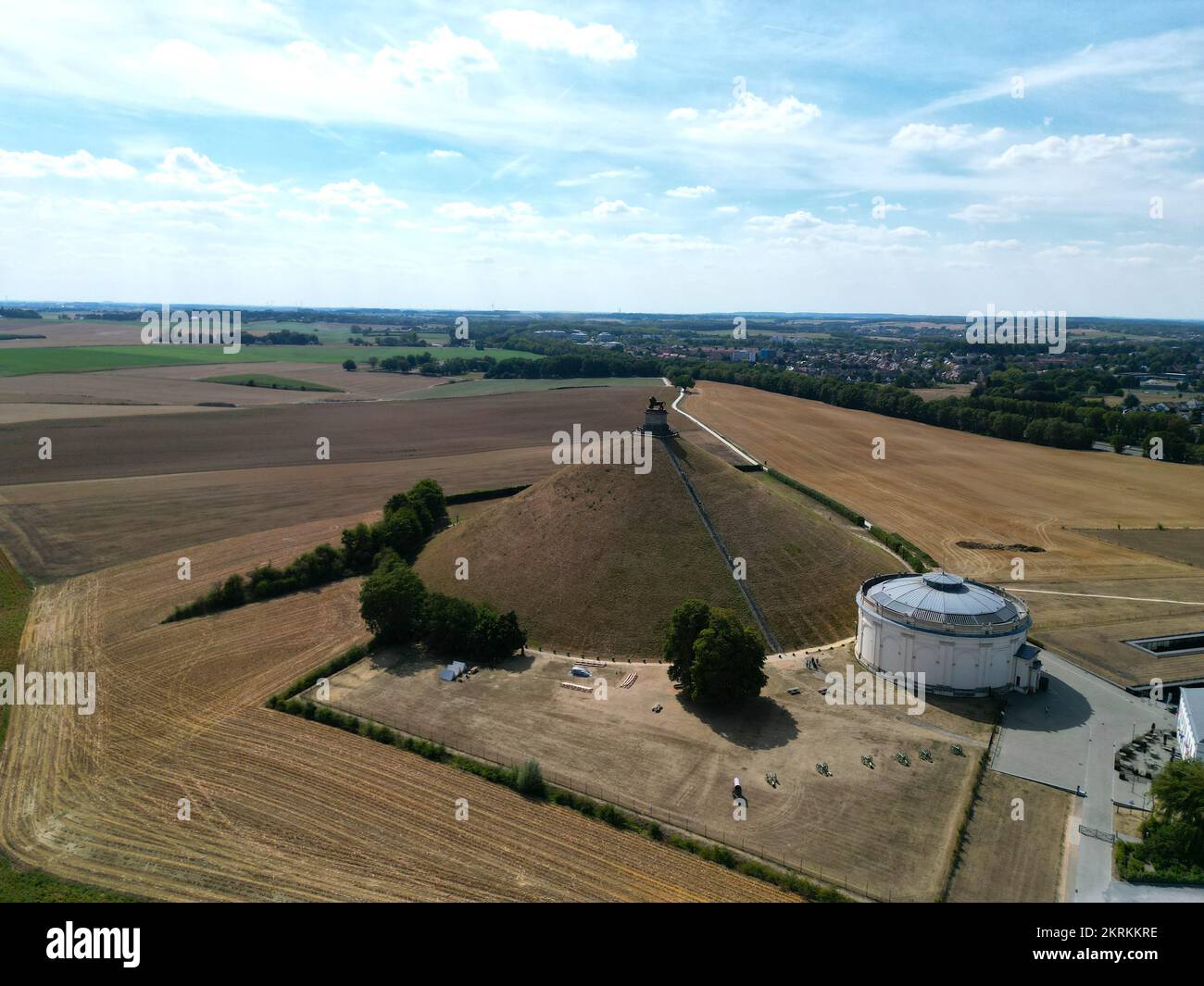 Waterloo battlefield Belgium lion’s mound drone aerial view summer ...